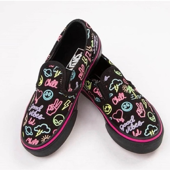 Vans | Shoes | New Vans Black Bright Neon Print Slipon Glow In Dark ...